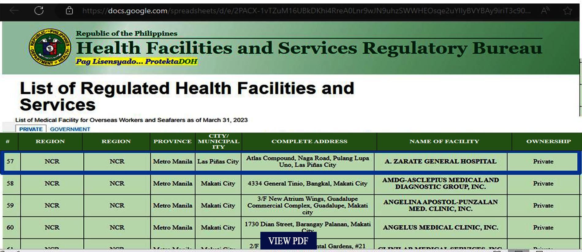 A. Zarate General Hospital Website